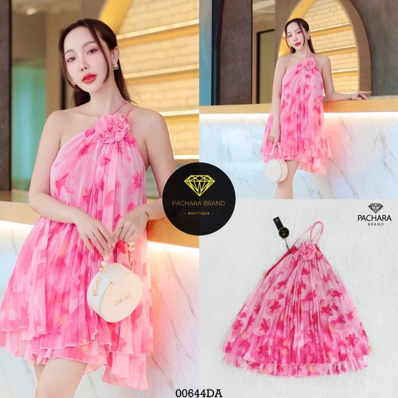 Code: 00644DA เดรสสั้นสายผูกไหล่เดียวทรงปล่อย งานป้าย Pachara | Shopee Thailand
