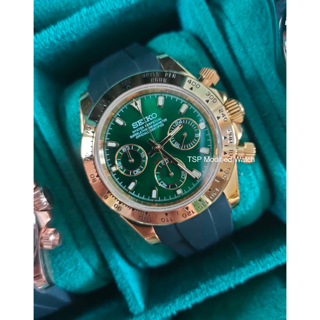 Seiko Mod Daytona Gold Green Panda | Shopee Thailand