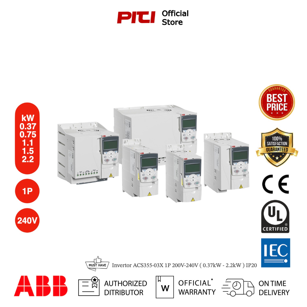 ABB Inverter ACS355-03E 1P 380-480V ( 0.37kW - 2.2kW ) Heavy Duty Use ...