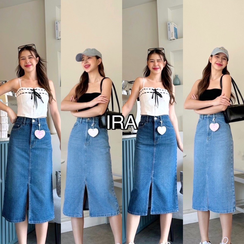 BY IRA Denim Skirt 🆕 collection 🎉🎉กระโปรงผ่าหน้างาน งานไม่ยืดเเต่นิ่มใส่สบาย | Shopee Thailand