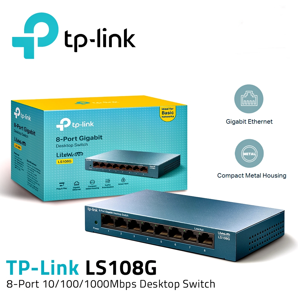 TP-LINK (LS108G) 8-Port Gigabit 10/100/1000Mbps Desktop Switch | Shopee ...
