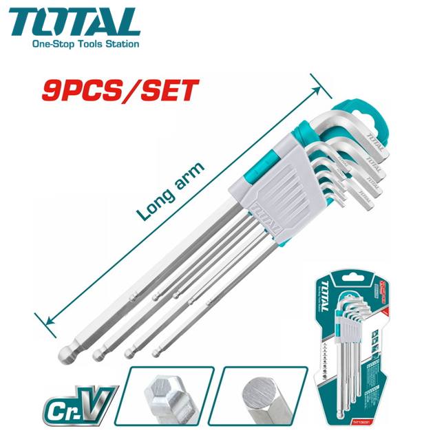 TOTAL กุญแจหกเหลี่ยม แบบหัวบอล 9 ตัวชุด ยาว รุ่น THT106291 ( Hex Wrench ...