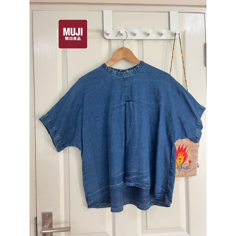 MUJI x cotton ยีนส์นิ่มบางไม่หนา x M-L อก 40-42 ยาว 22/24 สีคล้ายม่อห้อม สวยชายเป็นลายผ้าเค้า ...