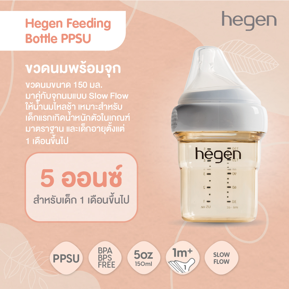 Hegen PCTO™ ขวดนมทรงเหลี่ยมPPSU ขวดนมสีชา 5oz/150ml - จุกนมเสมือนนมแม่ #1 Slow Flow 0-3 เดือน ...