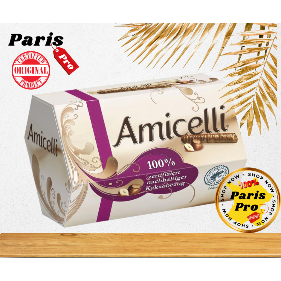 ขนม ช็อกโกแลต Amicelli เวเฟอร์โรลเคลือบช็อกโกแลตนมสอดใส้ครีมเฮเซลนัท ...