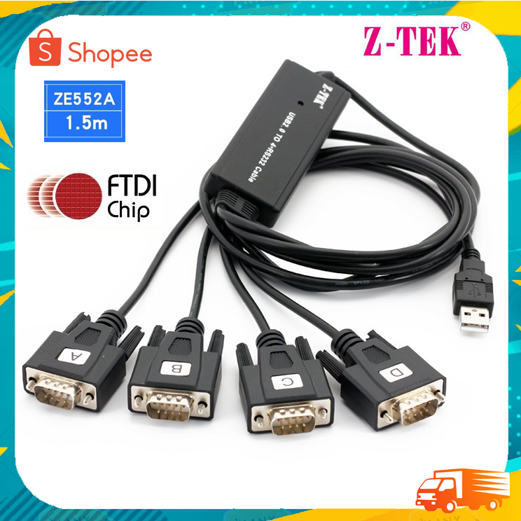 Z-TEK USB2.0 TO 4*RS232 Cable 1.5M (ZE552A) (ชิปเซ็ต FTDI + Win 10 รองรับ) | Shopee Thailand