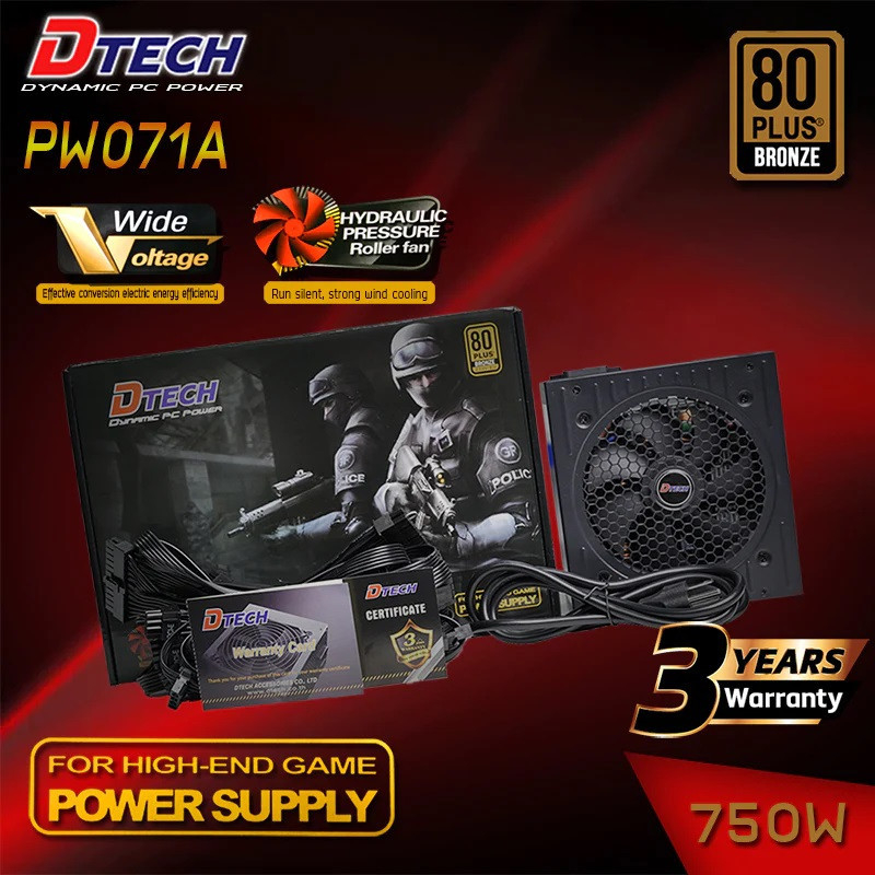 DTECH รุ่น Power Supply 750W (80 Plus Bronze) รุ่น PW071A ปรับความเย็น ...