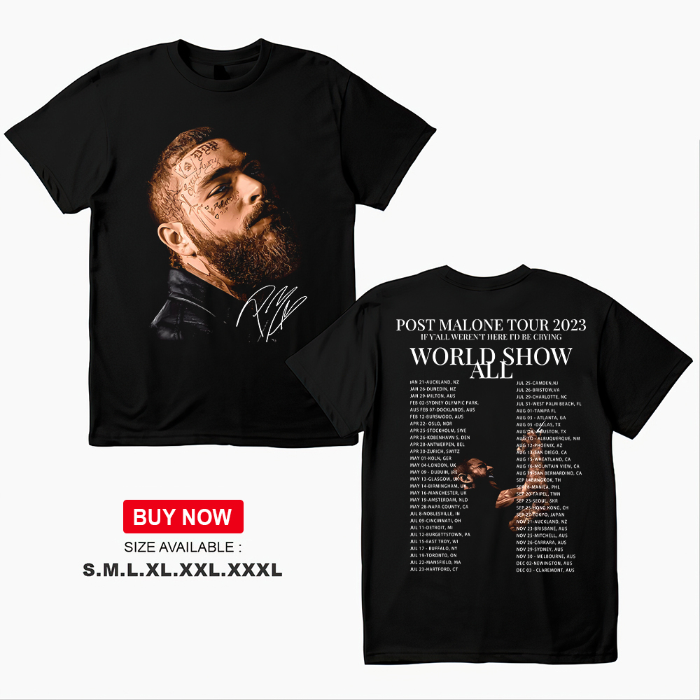 Post Malone 2023 World Tour เสื้อยืดผ้าฝ้าย 100% Rapper Tour Top ...