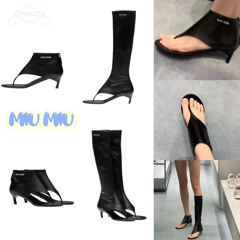 แบรนด์ใหม่ 100% ของแท้ MIUMIU หนังซิปสุภาพสตรีแฟชั่นสั้น / รองเท้าบูท ...