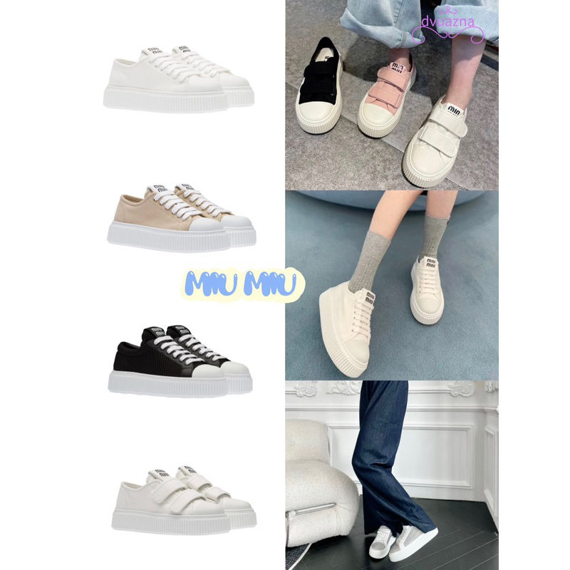 แบรนด์ใหม่ 100% ของแท้ MIUMIU ลูกไม้ขึ้นรองเท้าลำลองแบน | Shopee Thailand