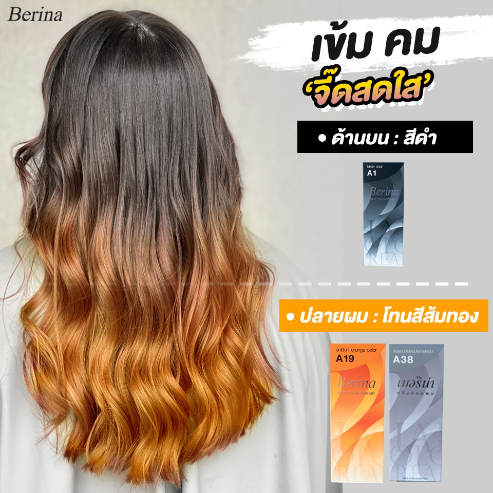 Berina A19+A38 เบอริน่า สีย้อมผม ยาย้อมผม ปลายผมสีส้ม | Shopee Thailand