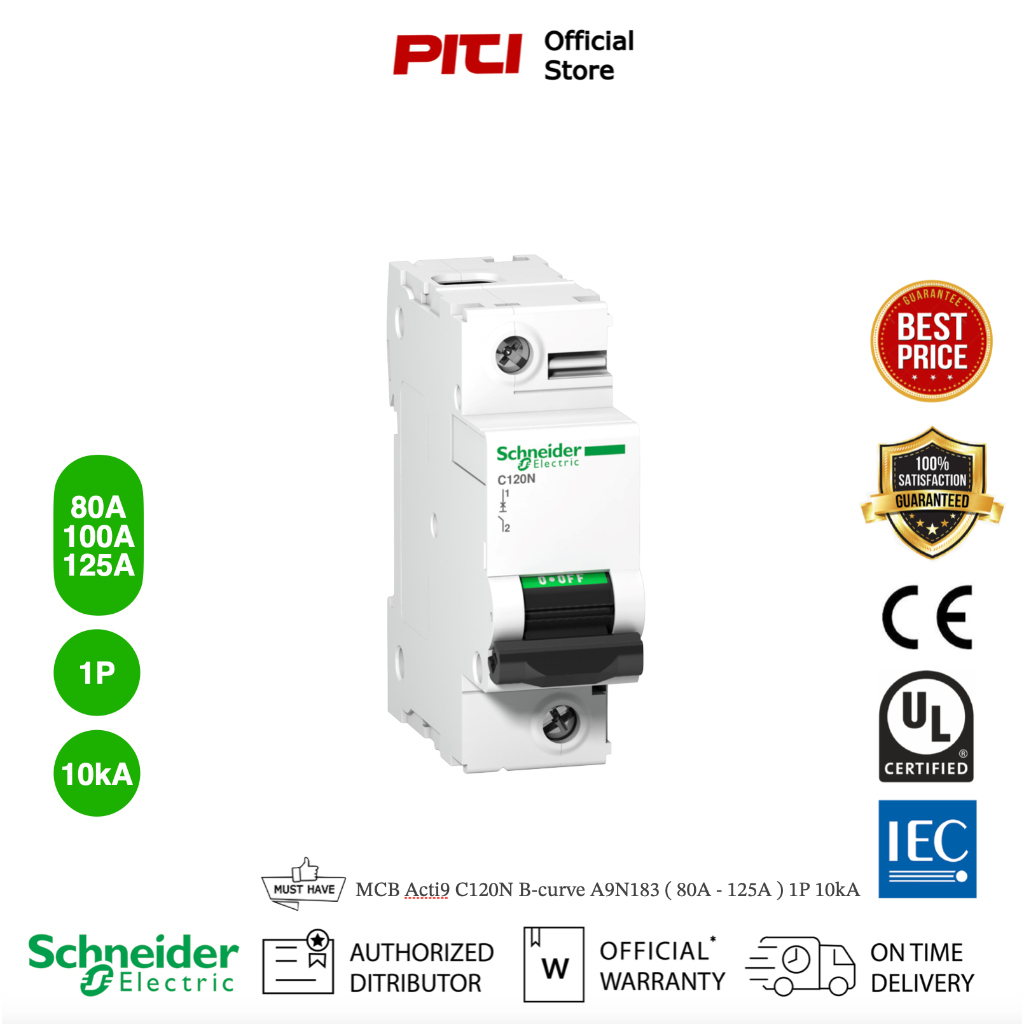 Schneider เซอร์กิตเบรกเกอร์ MCB Acti9 C120N B-curve 1P ( 80A - 125A ) 10kA/ (Pre Order 60-90 วัน ...