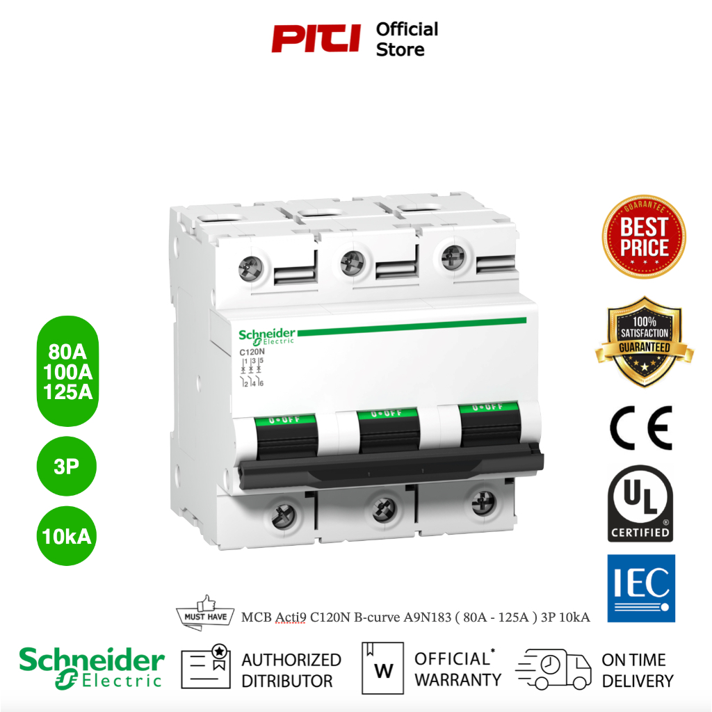 Schneider เซอร์กิตเบรกเกอร์ MCB Acti9 C120N B-curve 3P ( 80A - 125A ) 10kA/ (Pre Order 60-90 วัน ...
