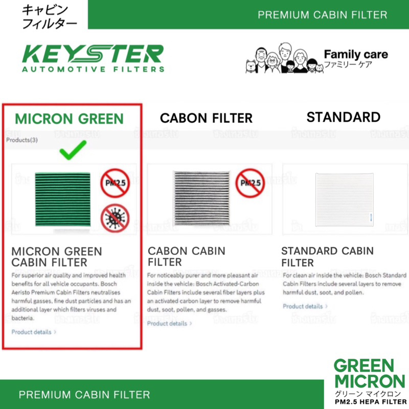 KEY-STER GREEN MICRON กรองแอร์ TOYOTA กรองฝุ่น PM2.5 , PM0.3 ได้ถึง 99% เพื่ออากาศบริสุทธิ์ภายใน ...