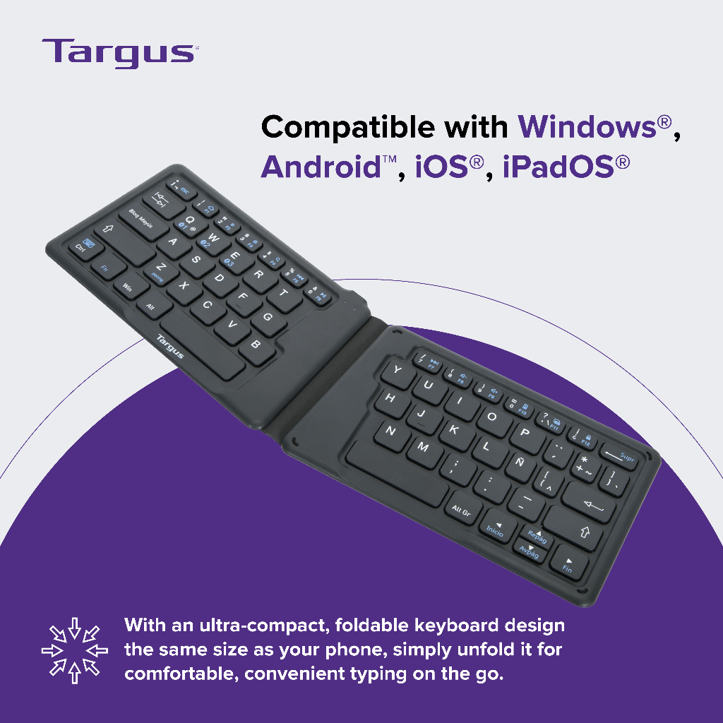[TH-EN Key Cap] Targus AKF003 Ergonomic Foldable Bluetooth Keyboard ...