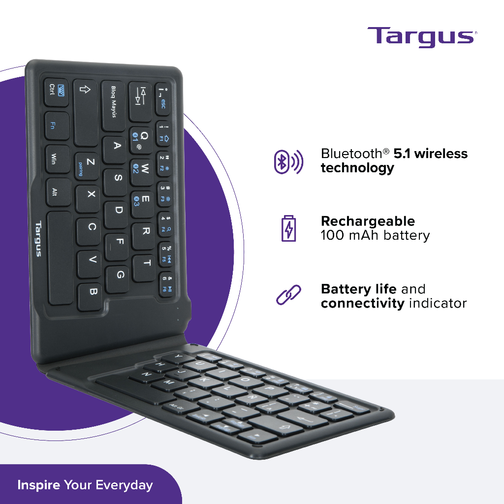 [TH-EN Key Cap] Targus AKF003 Ergonomic Foldable Bluetooth Keyboard ...