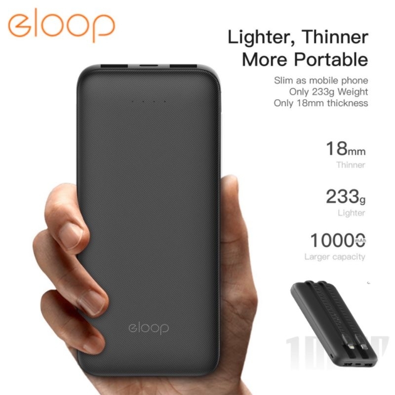 eloop E33 Line Power Bank 10,000 mAh Bulit-in Cable 2.4A แบตสำรอง พร้อม ...