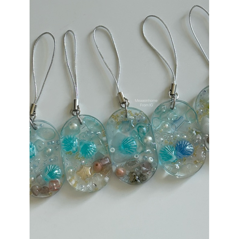 Whispy Blue Seashell Phone Charm Strap handmade with love