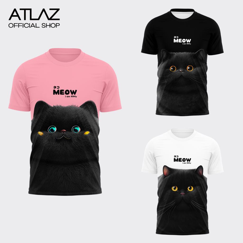 ATLAZ พร้อมส่ง ทุกวัน เสื้อวิ่งพิมพ์ลายเจ้าเหมียวดำตาแป๋ว | Shopee Thailand