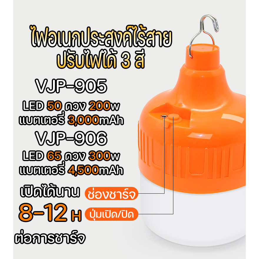 VJP หลอดไฟ พกพา หลอดไฟ LED หลอดไล่ยุง ไร้สาย พกพา หลอดไฟฉุกเฉิน ได้ 3 สี แสงสีส้มแสงขาว แสง ...