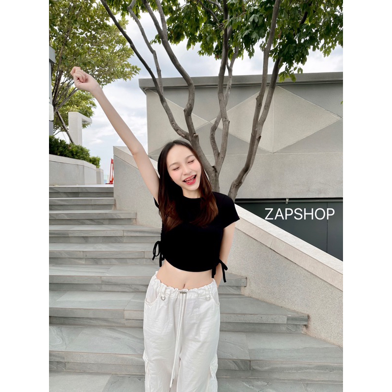 ZAPSHOP รหัส จ22 เสื้อครอปรูดข้างผ้าร่อง | Shopee Thailand