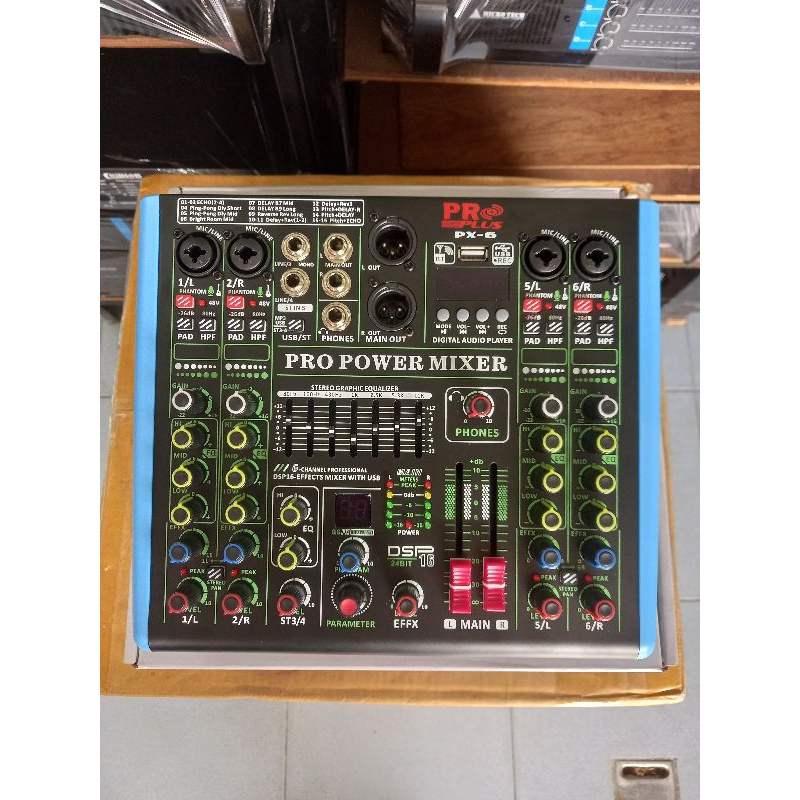 พาวเวอร์MIXER PROPLUS PX-6 เอฟเฟกแท้ USB บูธูท 150Wx150W ขับดอกลำโพง12 ...