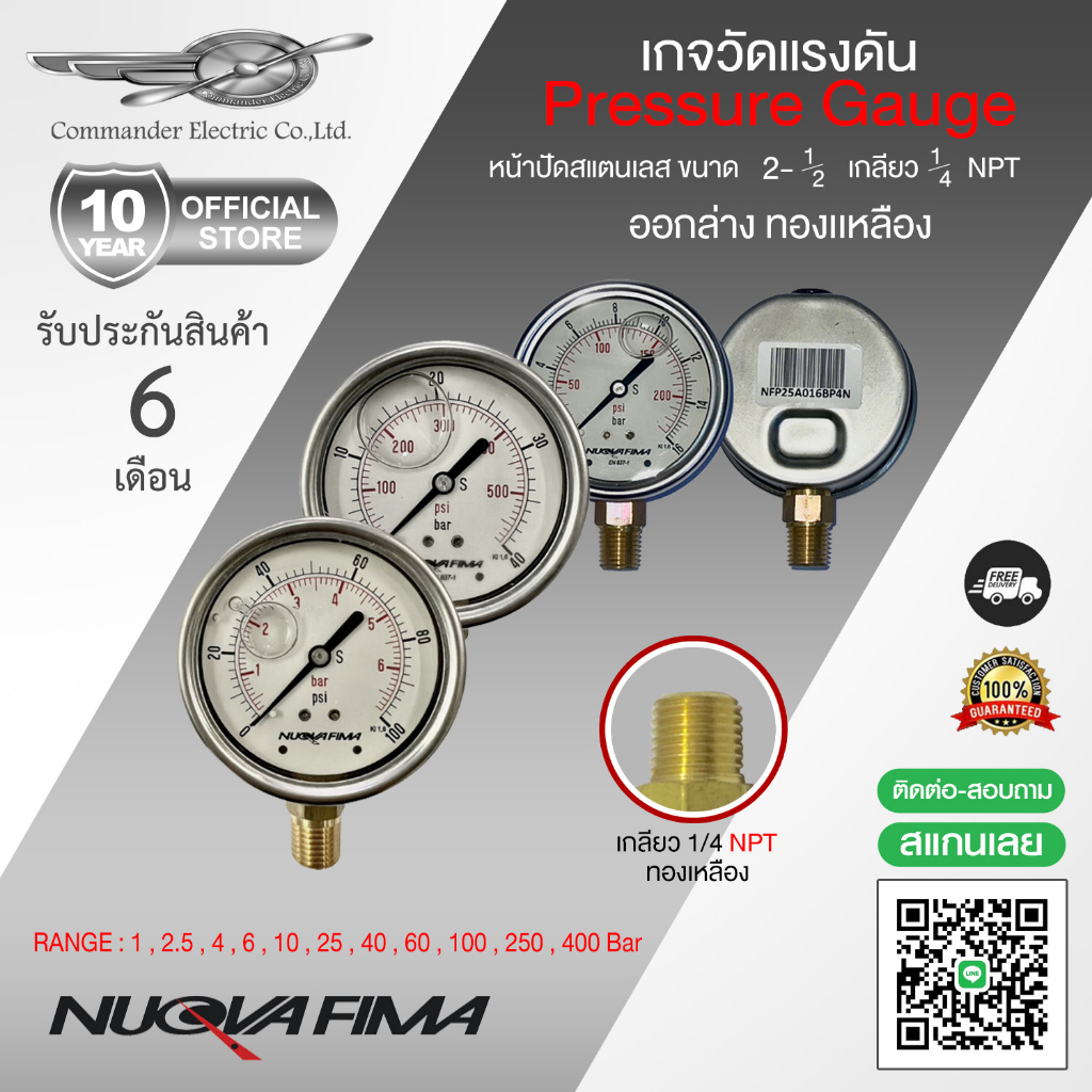Nuova Fima pressure gauge เกจวัดแรงดัน หน้าปัด 2-1/2" เกลียวออกล่าง ...