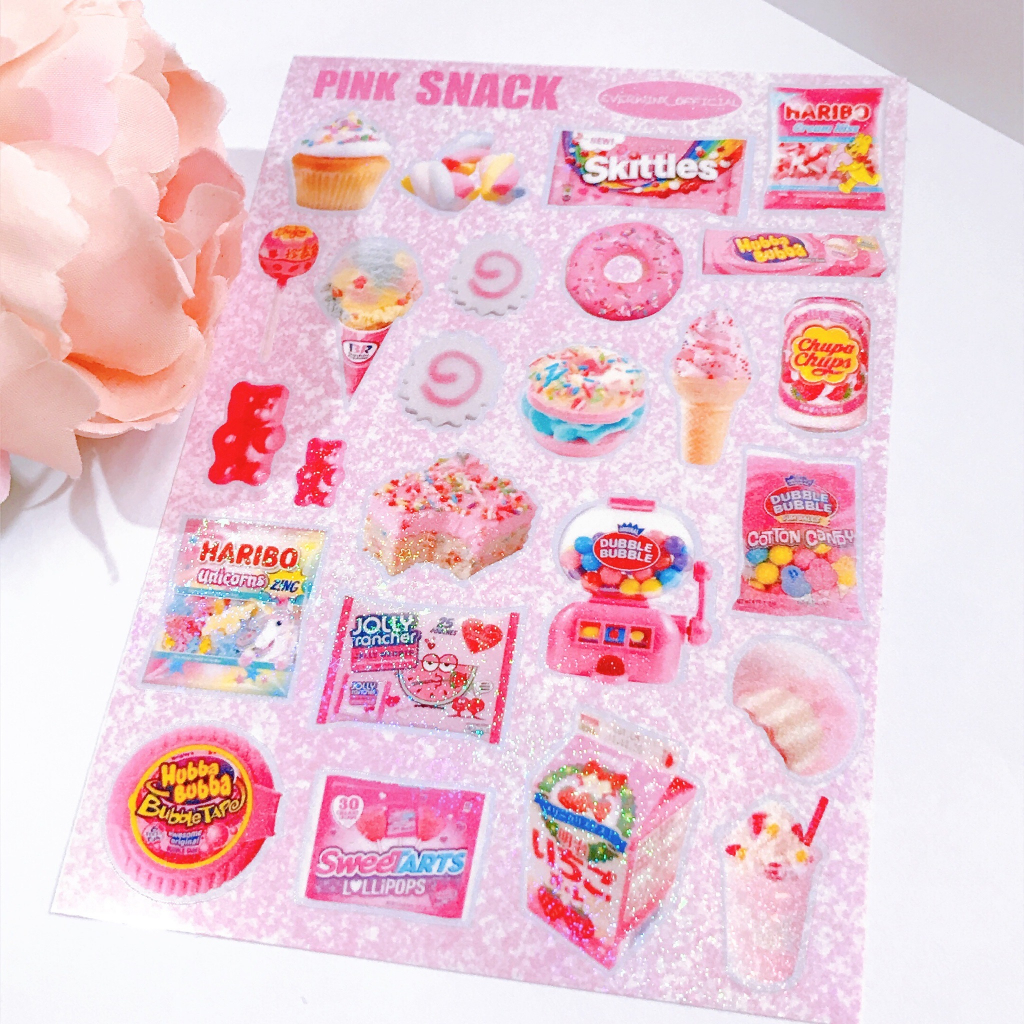 (พร้อมส่ง) สติกเกอร์y2k ลายขนม กัมมี่เยลลี่ สติกเกอร์สีชมพู pink snack ...