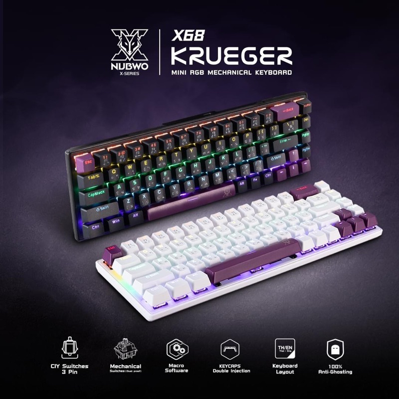 NUBWO X68 KRUEGER Mini Rgb Mechanical Keyboard 68 Keys คีย์บอร์ดมินิแมค ...