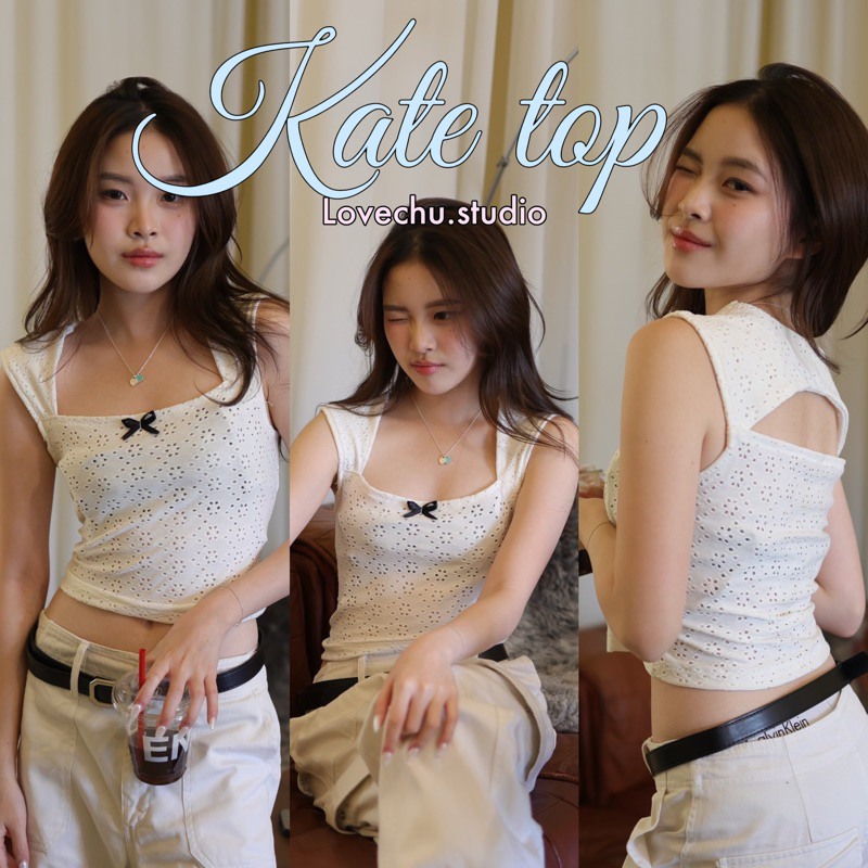 lovechu-T103 | Kate top เสื้อแต่งโบว์ เว้าหลัง ผ้านิ่ม(สีขาวผ้าบางโปร่งแสง) | Shopee Thailand