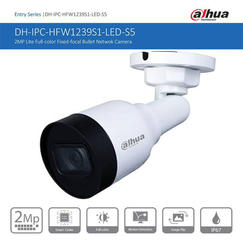 Dahua กล้องวงจรปิด IP 2 ล้านพิกเซล รุ่น DH-IPC-HFW1239S1-A-LED-S5 Full ...