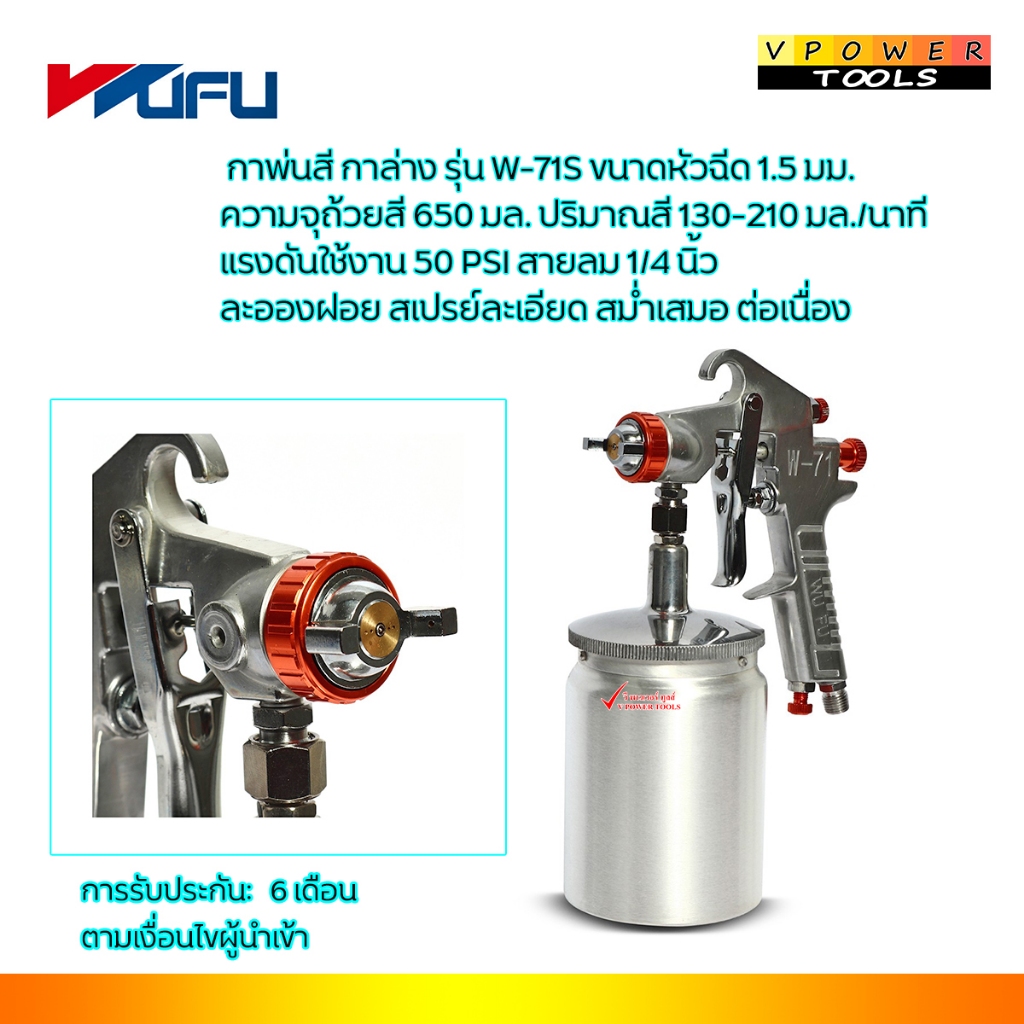 WUFU กาพ่นสี กาล่าง รุ่น W-71S ขนาดหัวฉีด 1.5 มม. ความจุถ้วยสี 650 มล | Shopee Thailand
