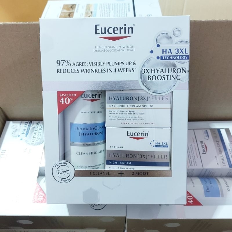 ยูเซอริน Eucerin Hyaluron-Filler Set. DaySPF30+Night+Cleansing Milk ...