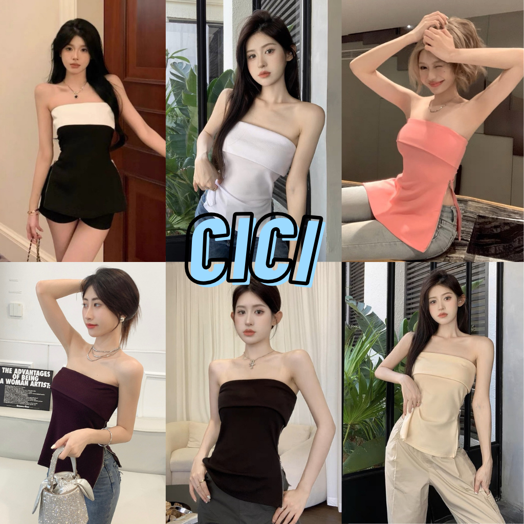 Cici(NO.J820)TupeTop เสื้อเกาะอกกิมมิคแพทเทิร์น2ชั้น มีซิปปรับรูดข้างสวยเก๋สุดๆ | Shopee Thailand