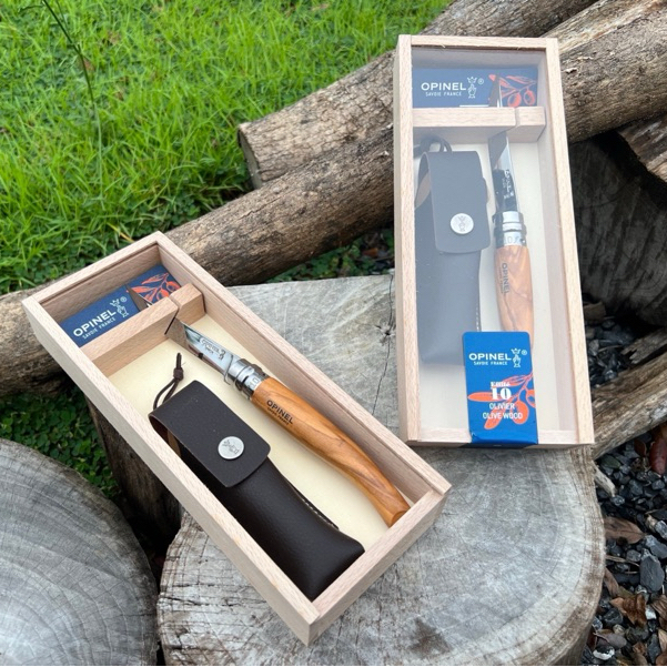 Opinel Wooden Gift Box Slim Knife No.10 Olive Wood Handle + Sheath ...
