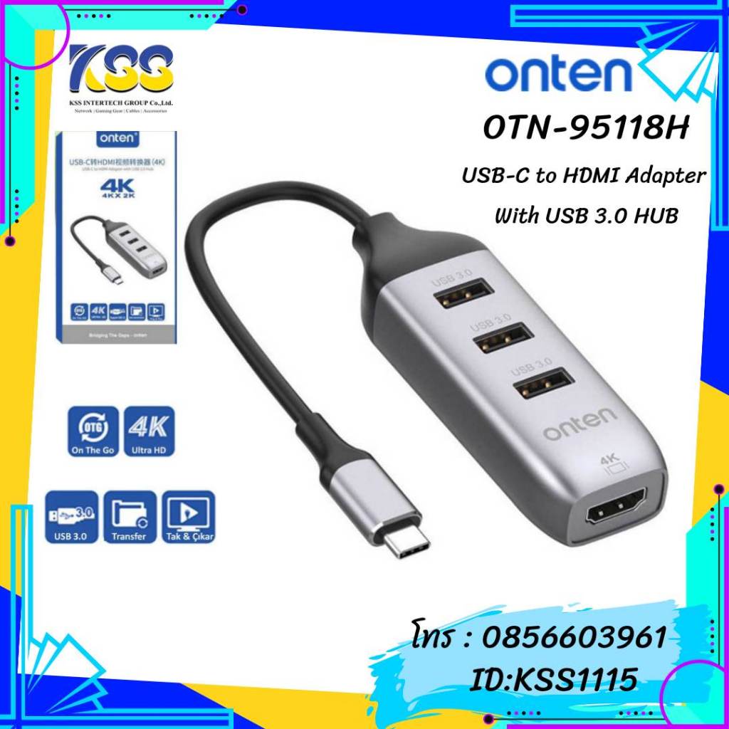 ONTEN รุ่น OTN-95118H TYPE-C to HDMI ADAPTER WITH USB 3.0 HUB | Shopee Thailand
