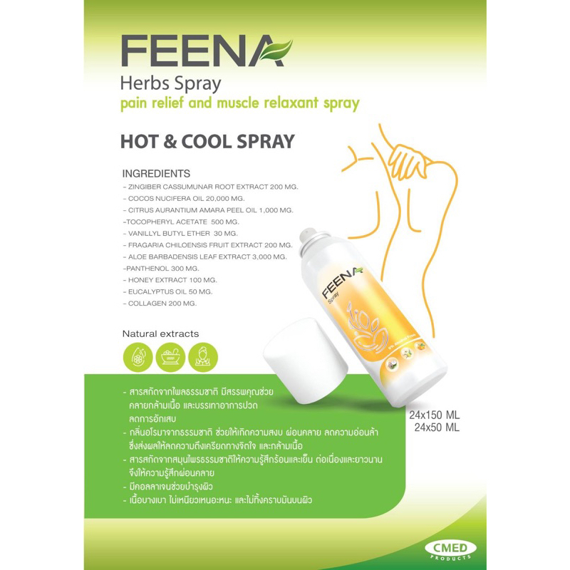 Feena herbs Spary ฟีน่า เฮิร์ป สเปรย์แก้ปวด สารสกัดธรรมชาติ ร้อนและเย็น ...