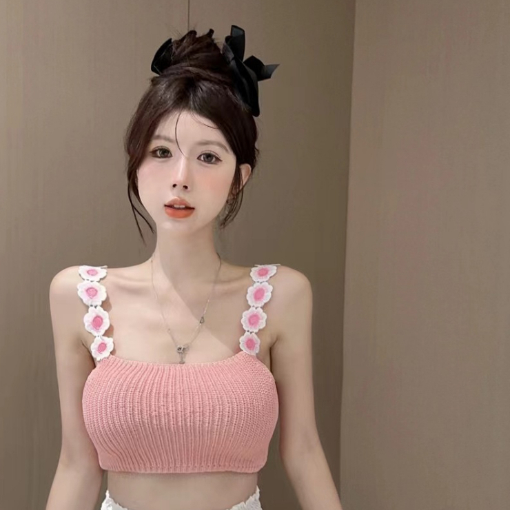 C618 - เสื้อกล้ามสายเดี่ยวถักลายดอกไม้ ไสตล์เกาหลี เกาใจ เซ็กซี่ใสๆ ใส่ ...