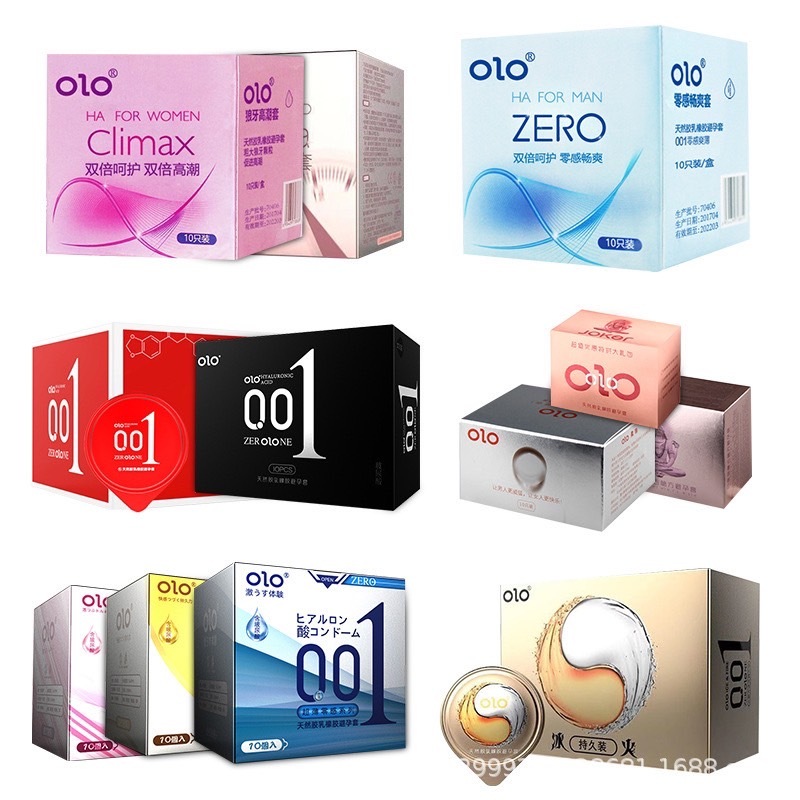 OLO 001 Condoms 50-52-54mm 10pcs ถุงยางอนามัย ถุงยาง (10ชิ้น/1กล่อง) แบบบาง บาง 0.01 มิล ...