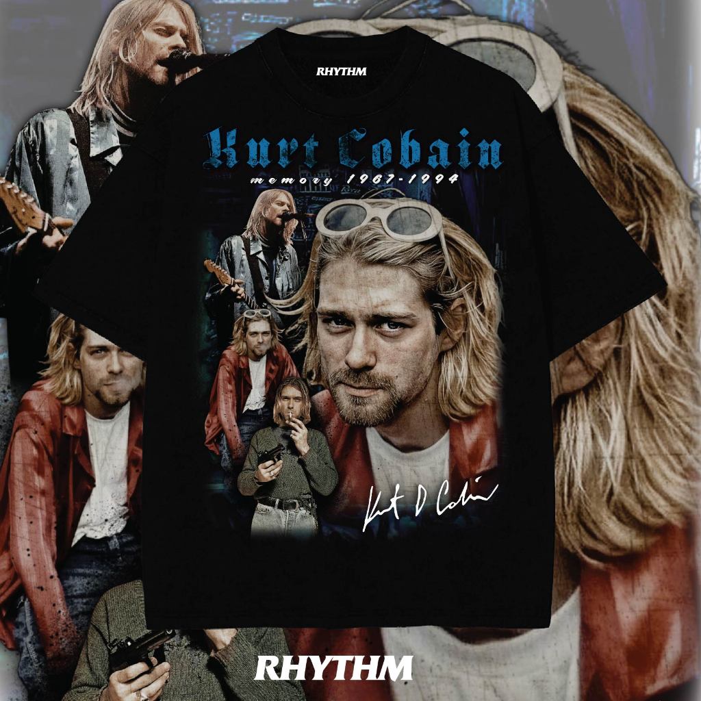 (🔥RHYTHM🔥) เสื้อ KURT COBAIN NIRVANA คอชิด ผ้าเฟดดำ ผ้านิ่ม หนาใส่สบาย ...