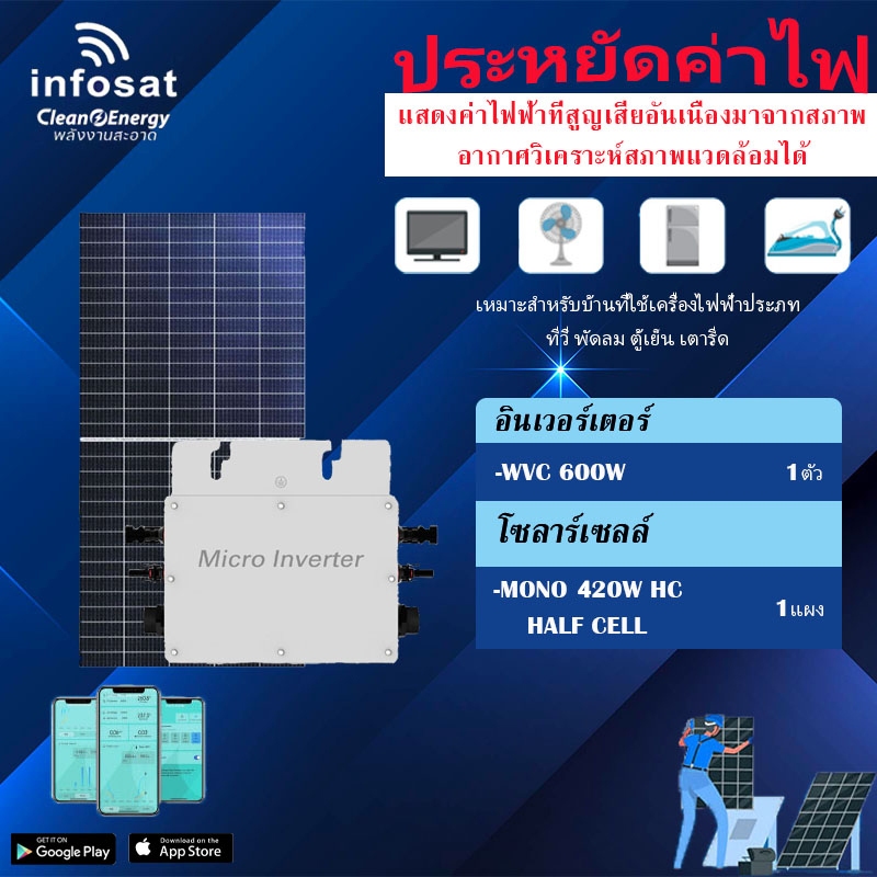 ชุดโซล่าเซลล์ Infosat Micro Inverter 600W รุ่น WVC 600W พร้อมแผงโซล่า ...