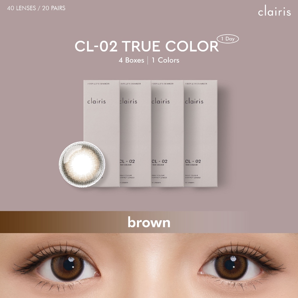 Clairis 1Day (เซ็ต 4 กล่อง 20 คู่) สี True Brown รุ่น CL-02 TRUE COLOR ...
