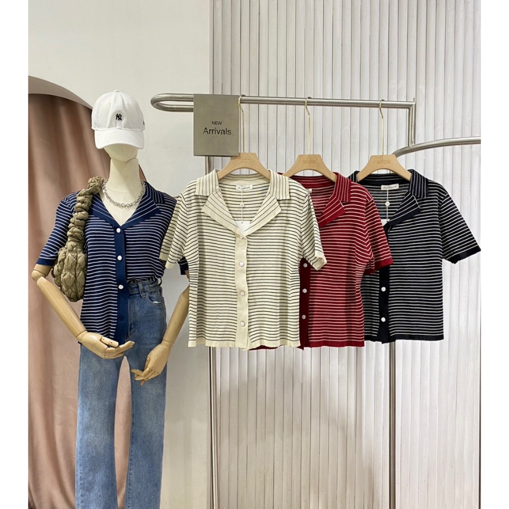 M1041 เสื้อเชิ้ตแขนสั้นไหมพรมริ้วทรงใหม่ล่าสุด เนื้อผ้าดีมากกก 4 สีพร้อ ...