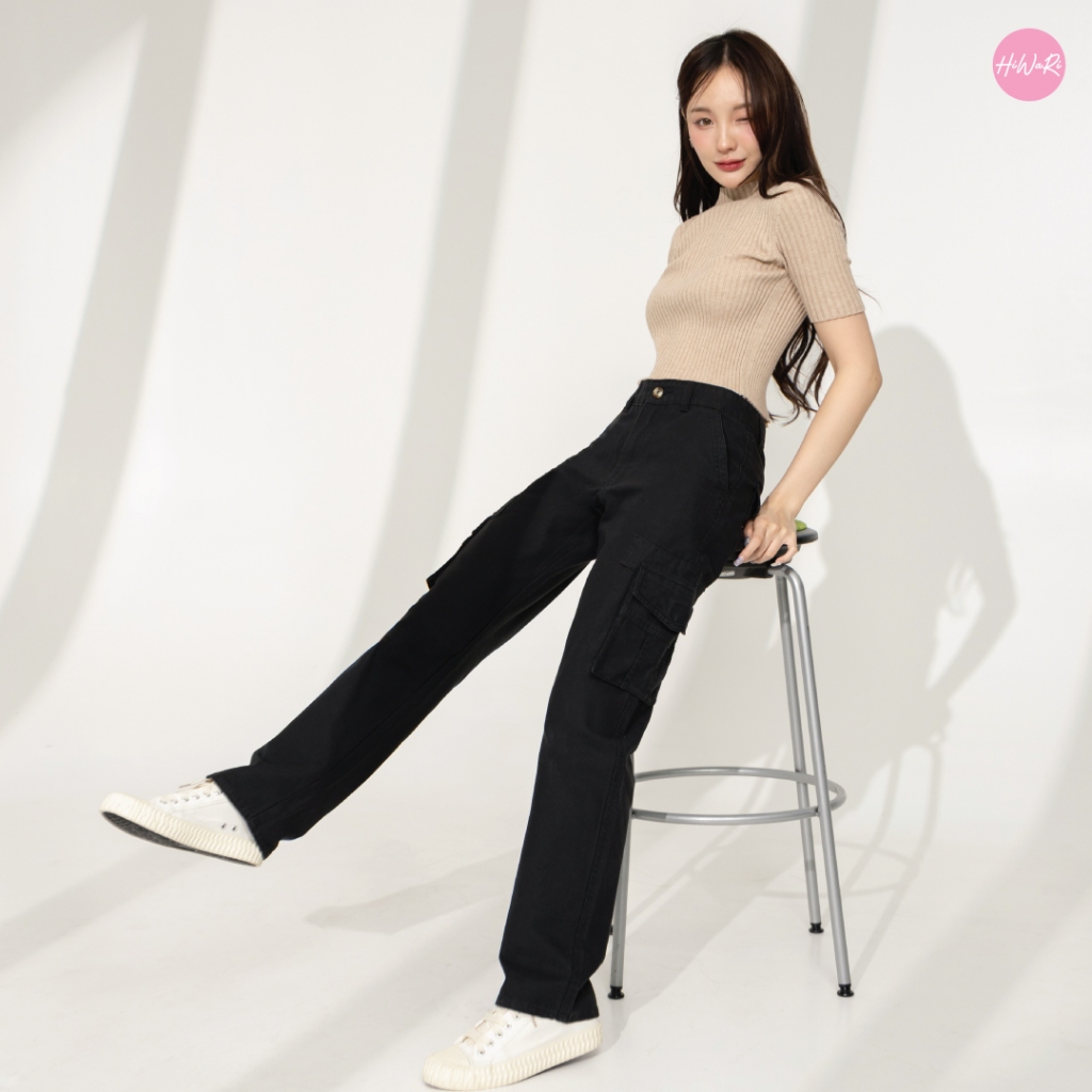 ส่งฟรี HIWARI JEANS รุ่น H9 ทรงกระบอก คาร์โก้ ผ้าสี เอวกลาง | Shopee ...