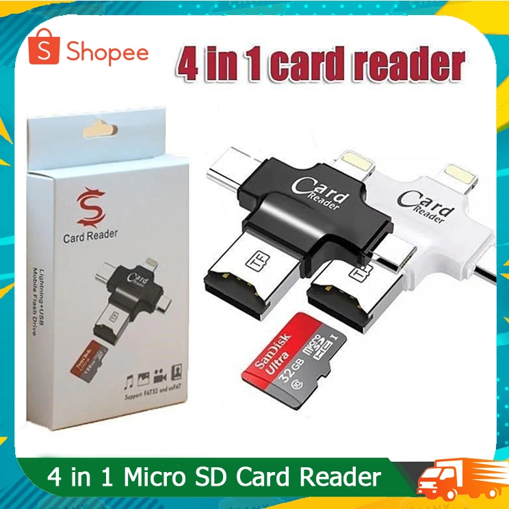 4 in 1 Micro SD Card Reader with Type C USB Connector OTG HUB Adapter ...