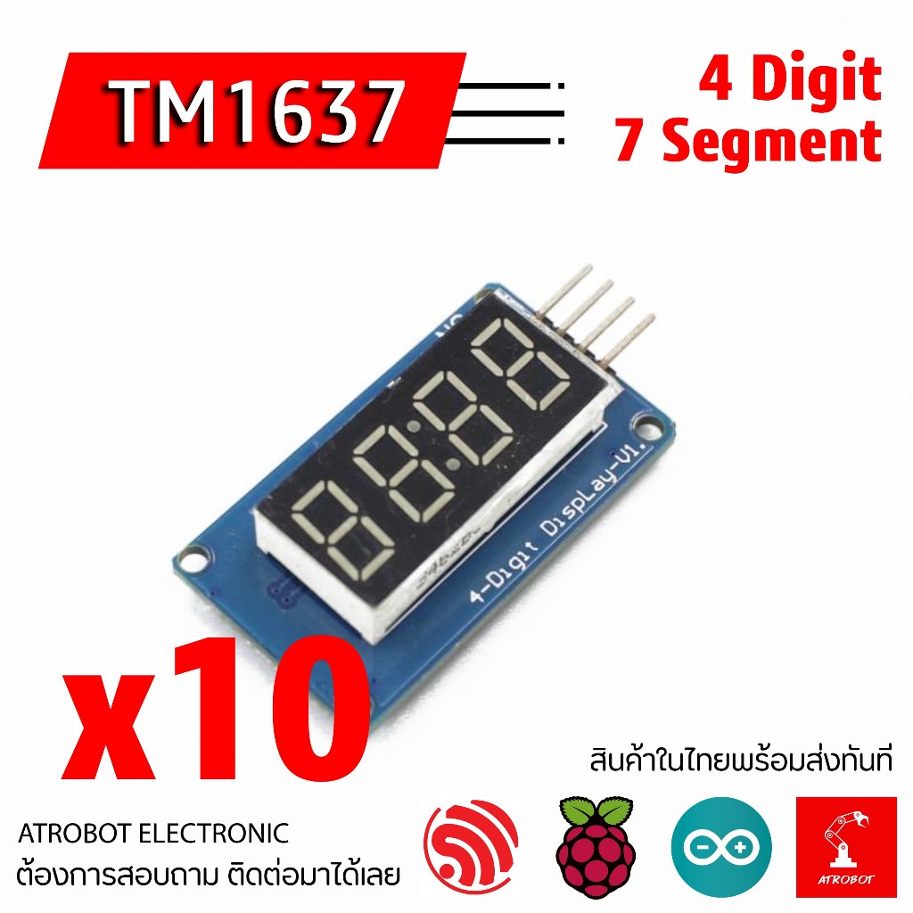 10 ชิ้น/pcs TM1637 4 Digit 7 Segment LED Module โมดูลแสดงผล ตัวเลข แบบนาฬิกา ดิจิตอล | Shopee ...