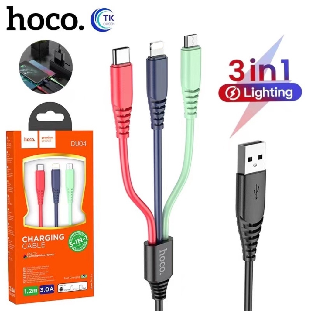 Hoco DU04 สายชาร์จ 3in1 Charging Cable สายชาร์จ 3หัว ความยาว 1.2เมตร ...