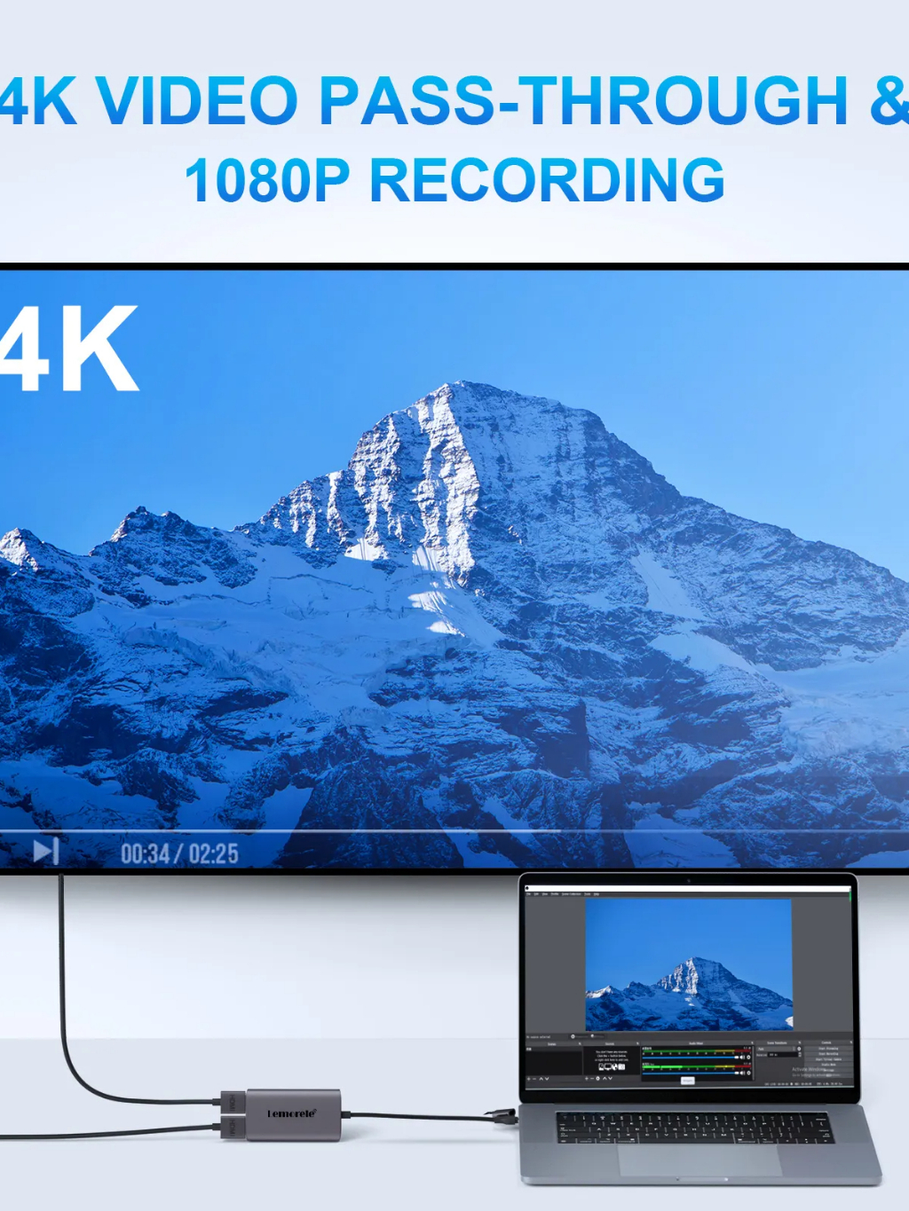 Lemorele AC02 HDMI TO usb/type C 4K VDO capture การ์ดจับภาพวิดีโอ USB C USB3.0เป็น HDMI อะแดปเต ...