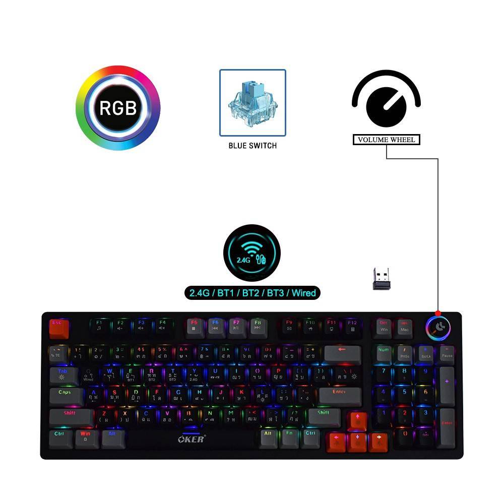 คีย์บอร์ดไร้สาย Oker K69 60% & K500 TRI-Mode Wired/Wireless/Bluetooth Mechanical Switch ...