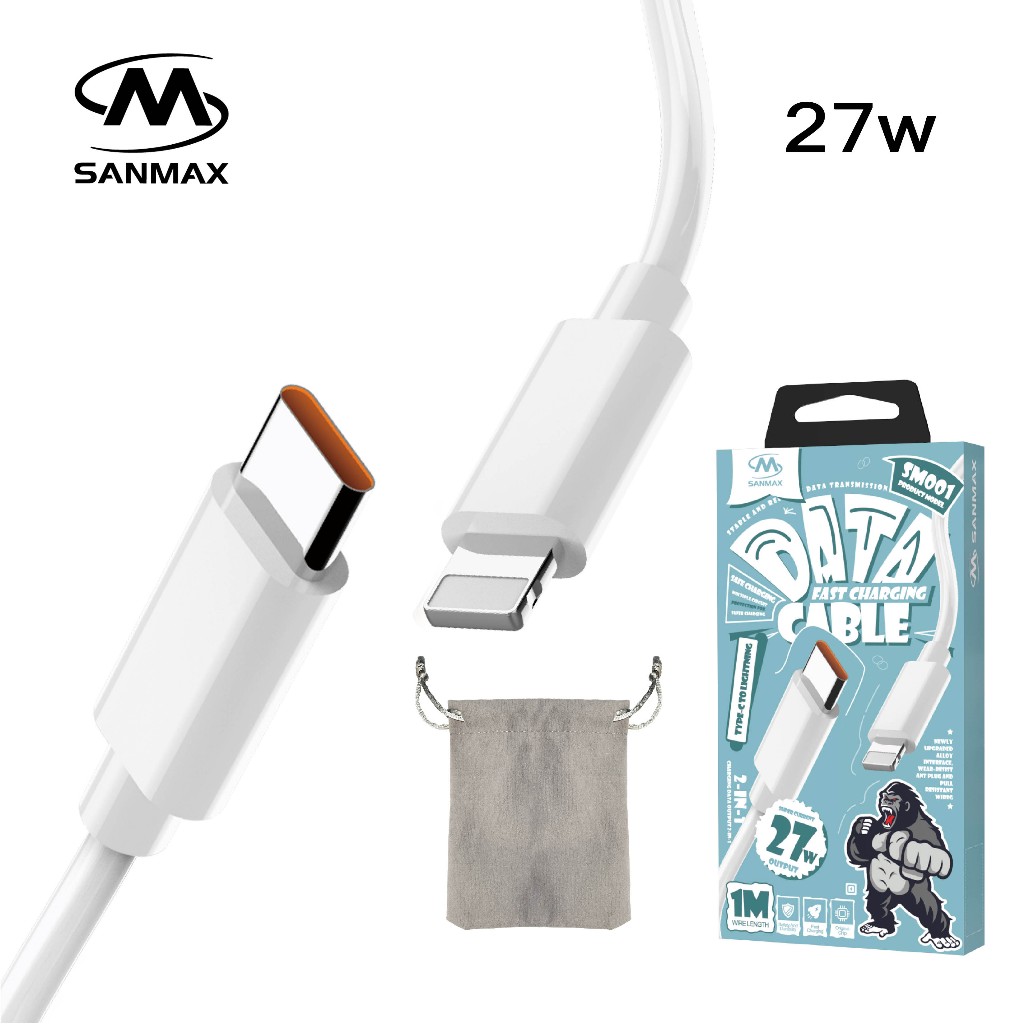 สายชาร์จ pd 27w sanmax 001（type c - L สำหรับ for ip 5 6 7 8 x xr 11 12 ...